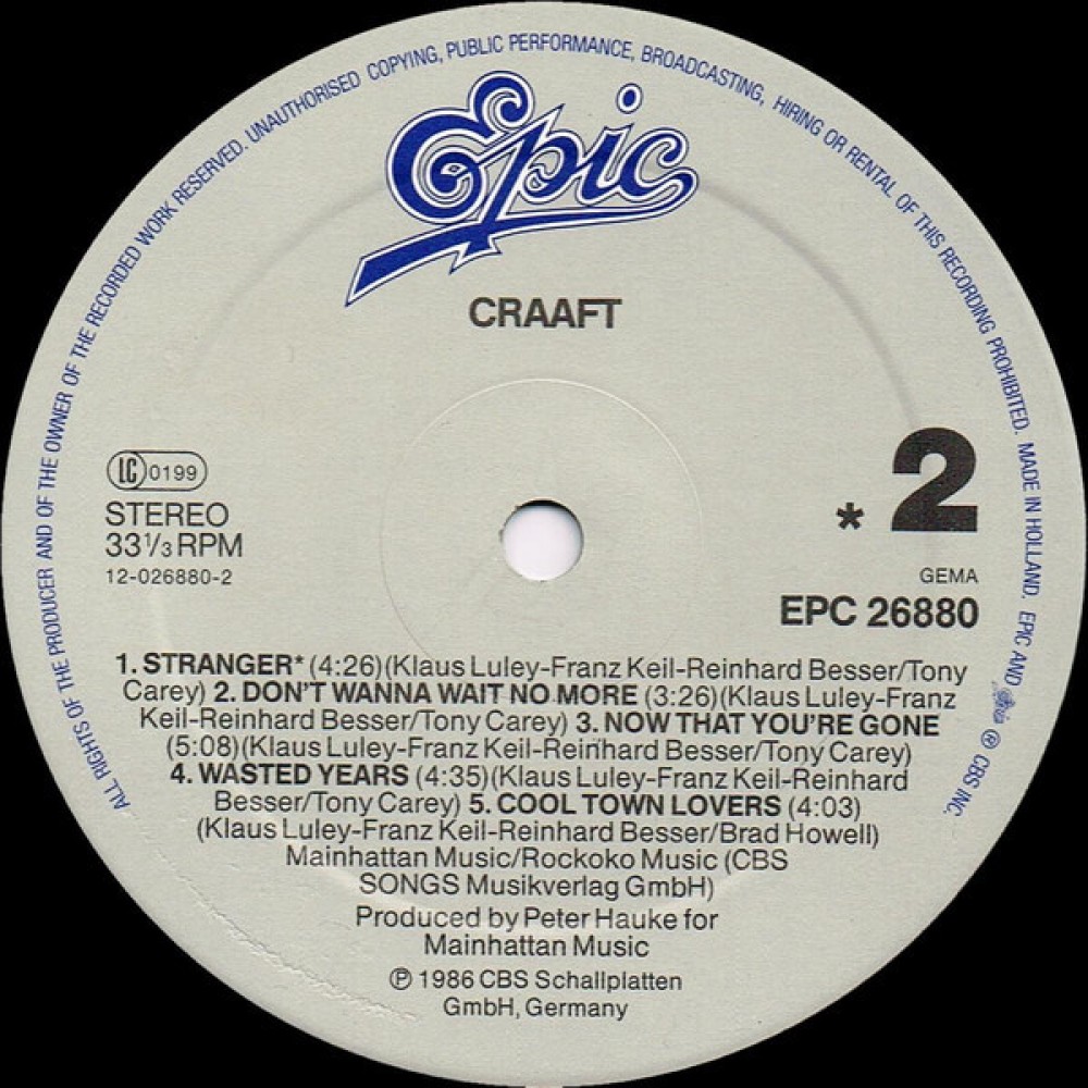 Craaft - Craaft - 1986Plak Sesi