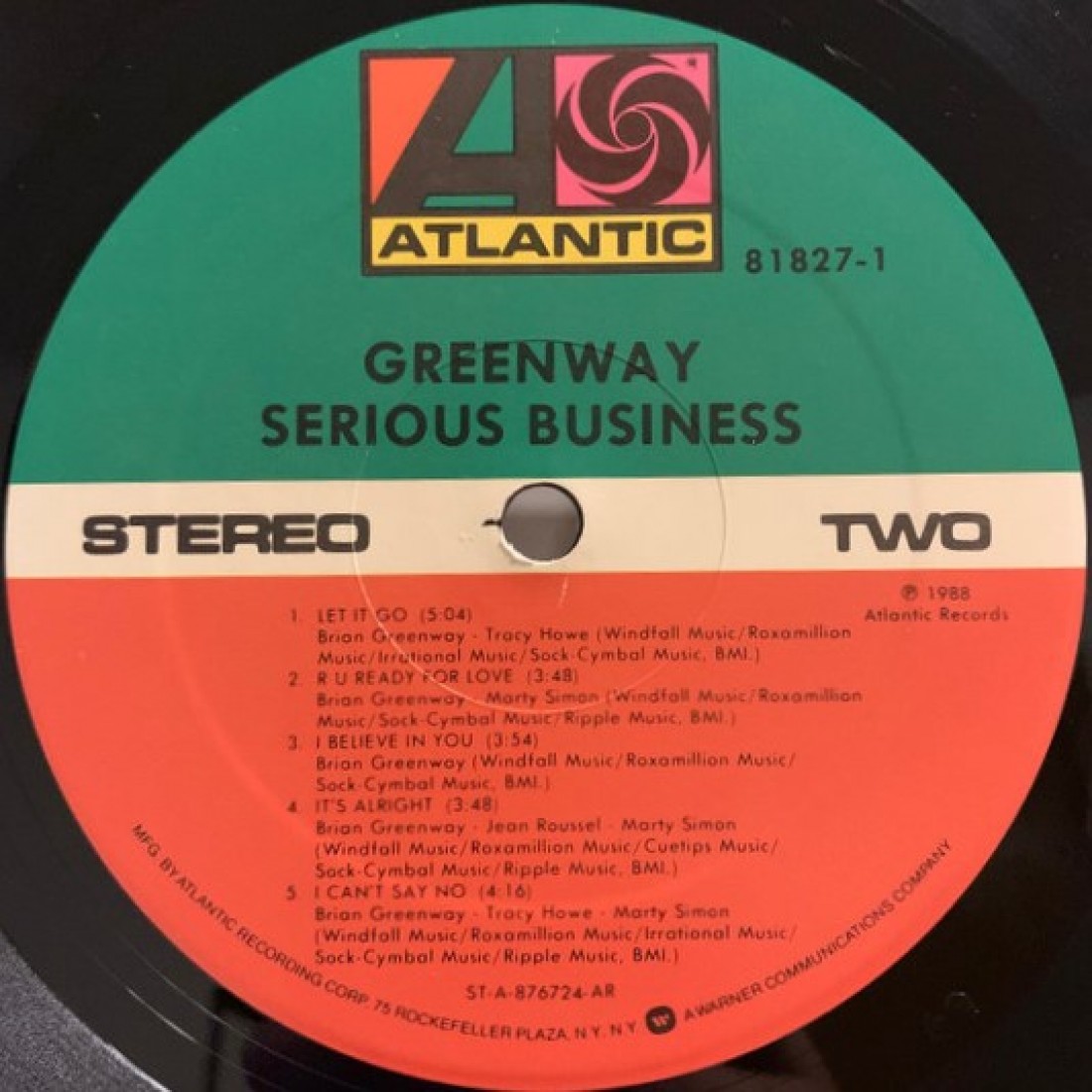 Greenway - Serious Business - 1988Plak Sesi