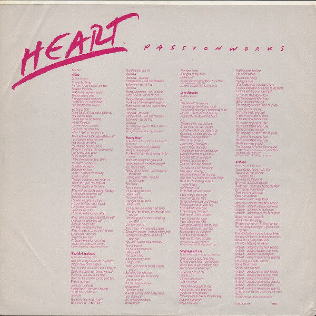 Heart - Passionworks - 1983Plak Sesi