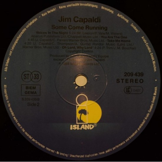 Jim Capaldi - Some Come Running - 1988 I Plak Sesi