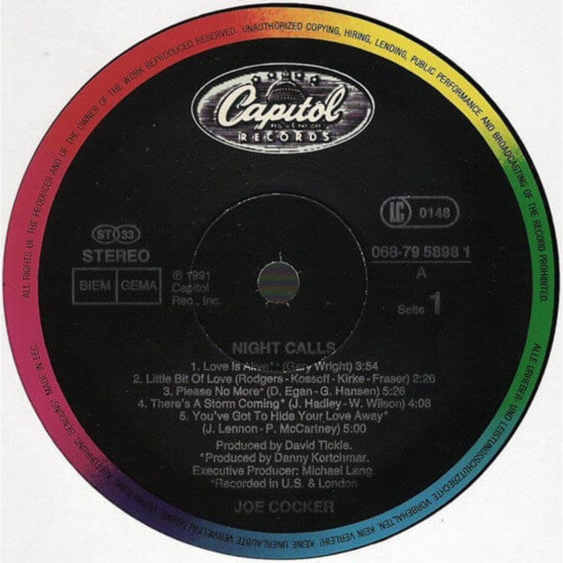 Joe Cocker - Night Calls - 1991Plak Sesi