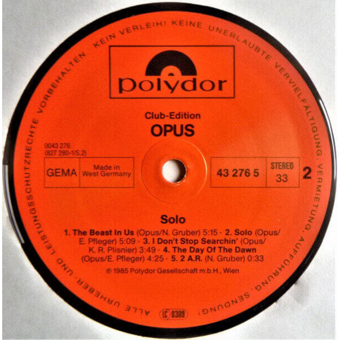 Opus - Solo - 1985 I Plak Sesi