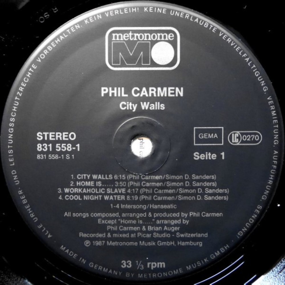 Phil Carmen - City Walls - 1987Plak Sesi