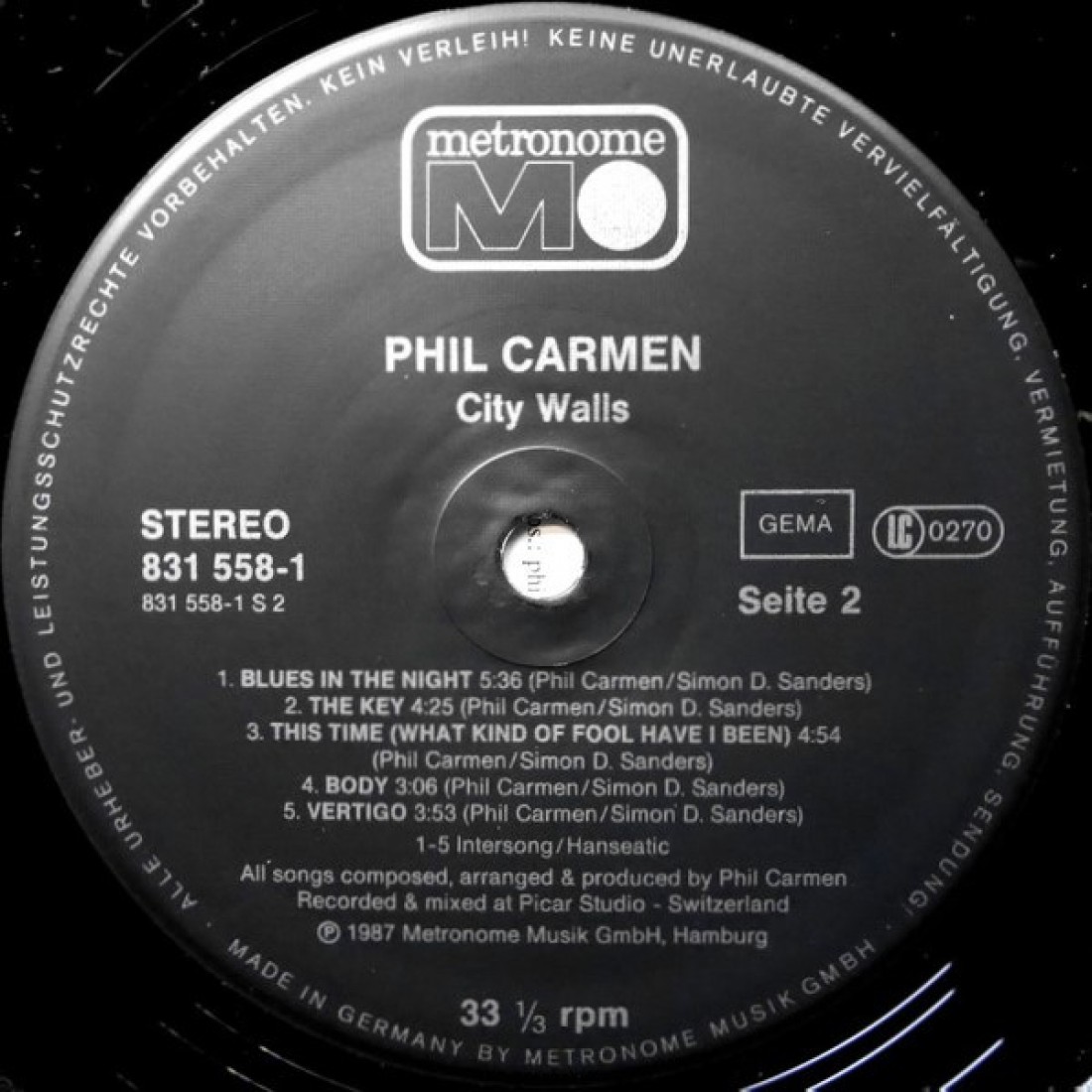 Phil Carmen - City Walls - 1987Plak Sesi