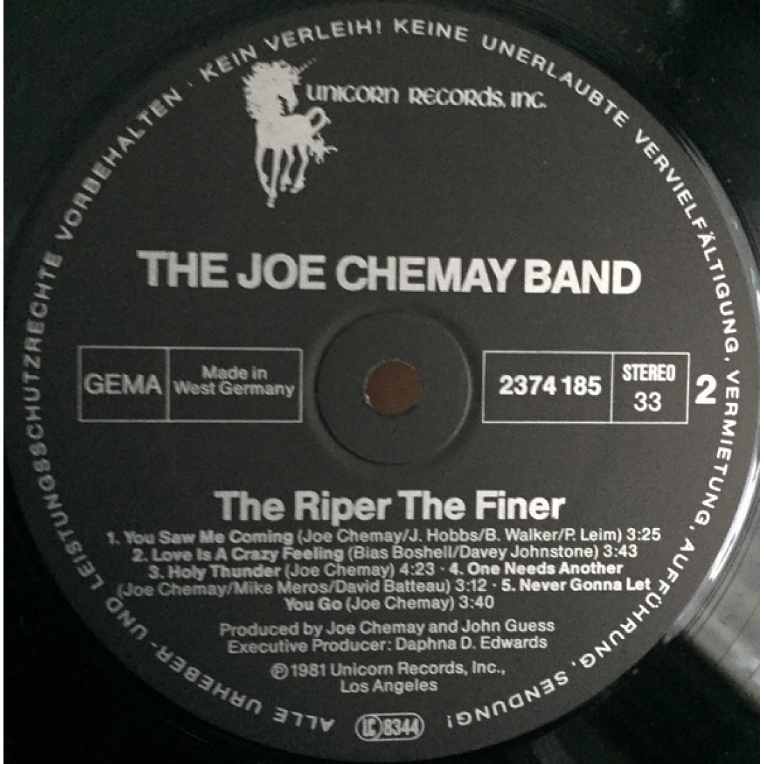 The Joe Chemay Band - The Riper The Finer - 1981 I Plak Sesi