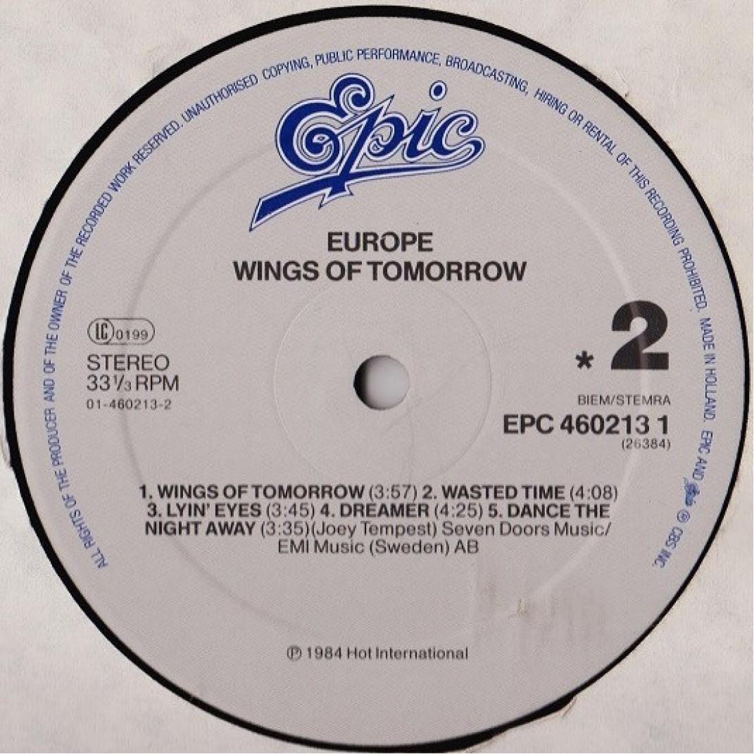 Europe - Wings Of Tomorrow - 1985 I Plak Sesi