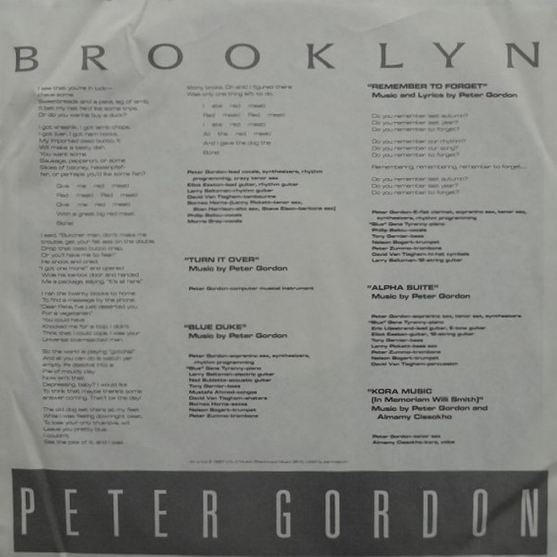 Peter Gordon - Brooklyn - 1987Plak Sesi