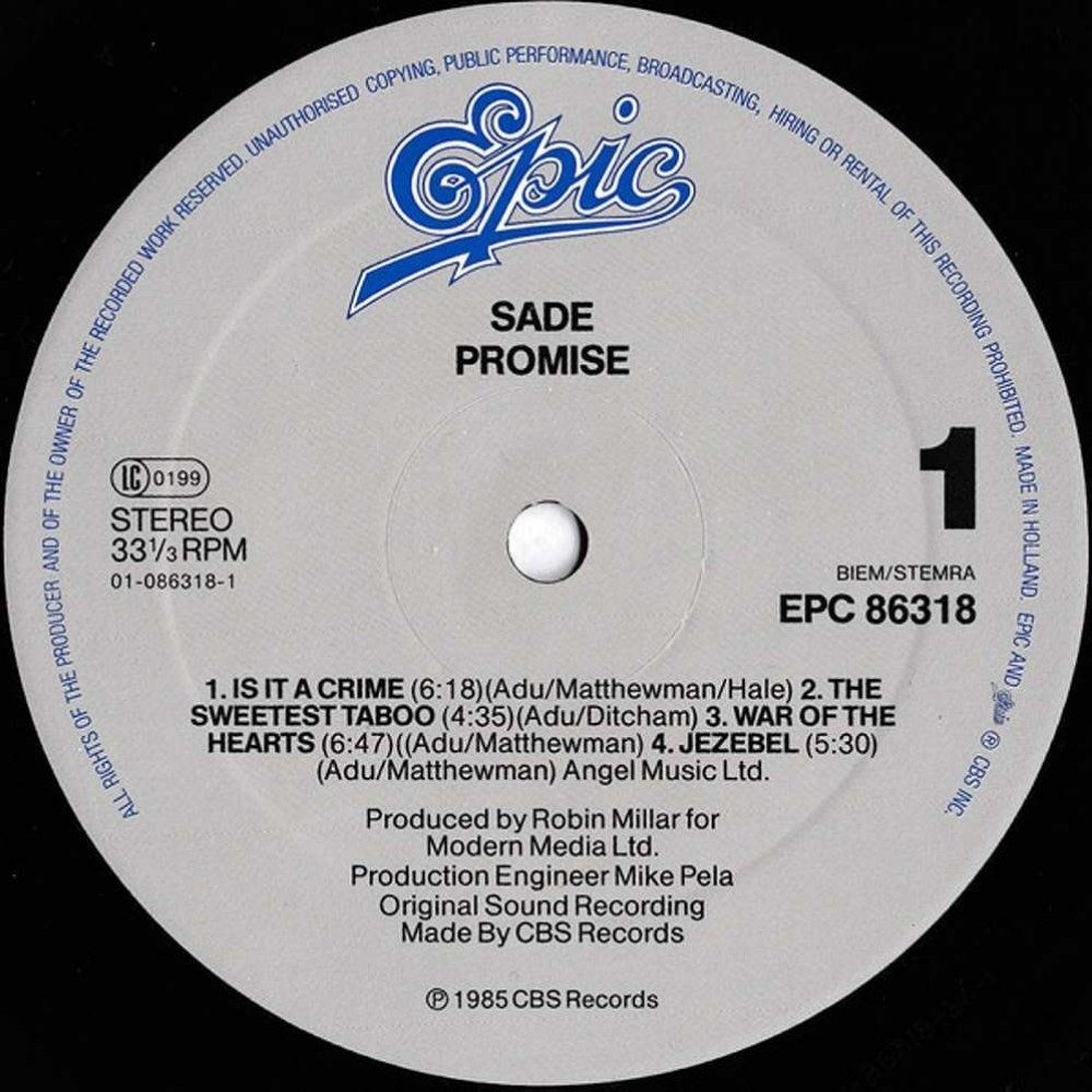 Sade - Promise - 1985 I Plak Sesi