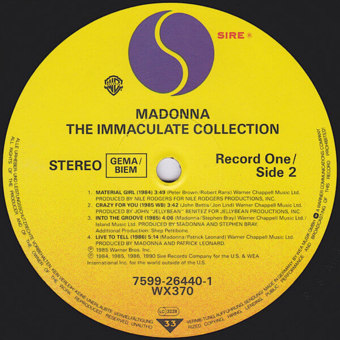 Madonna - The Immaculate Collection - 1990Plak Sesi