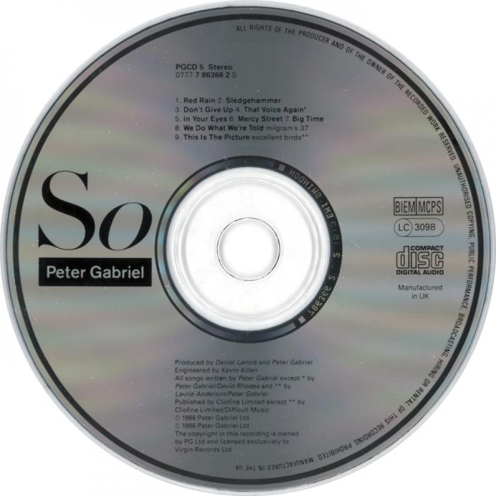 Peter Gabriel : So - CD - 1986 I Plak Sesi