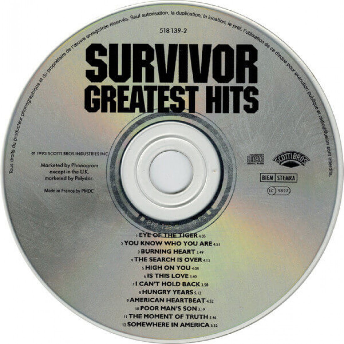 Survivor : Greatest Hits > CD - 1993 I Plak Sesi